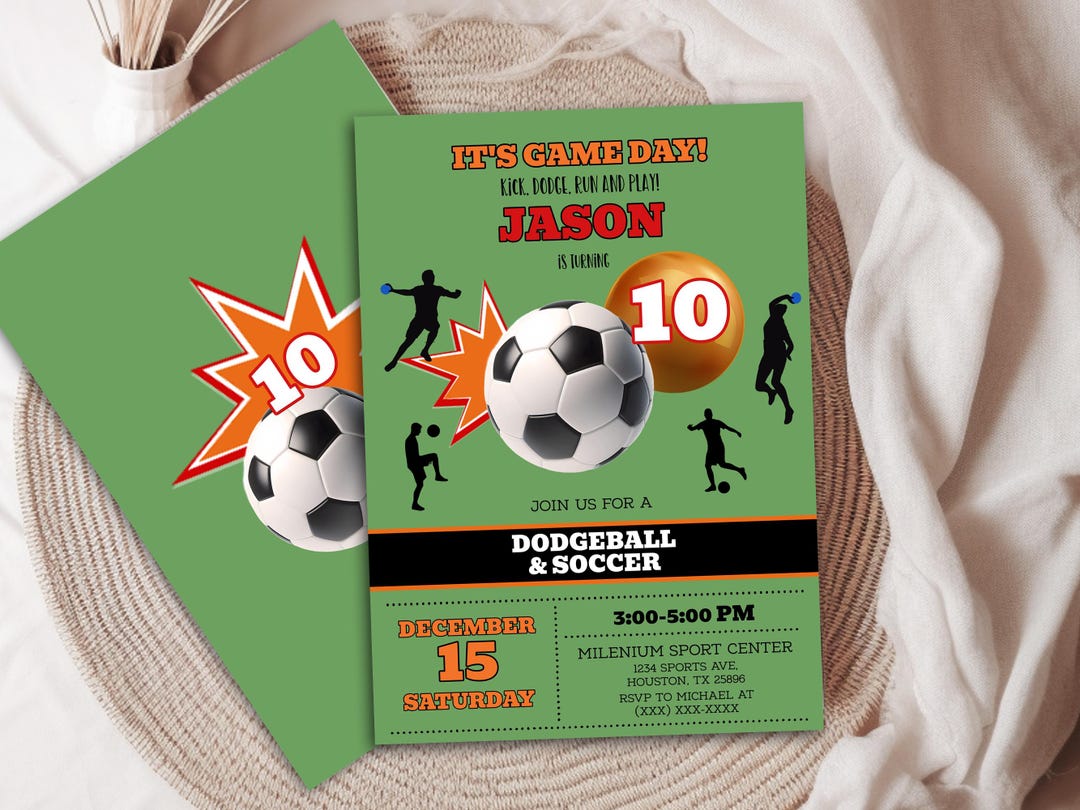 Editable Dodgeball & Soccer Birthday Invitation, Soccer Birthday Invite ...