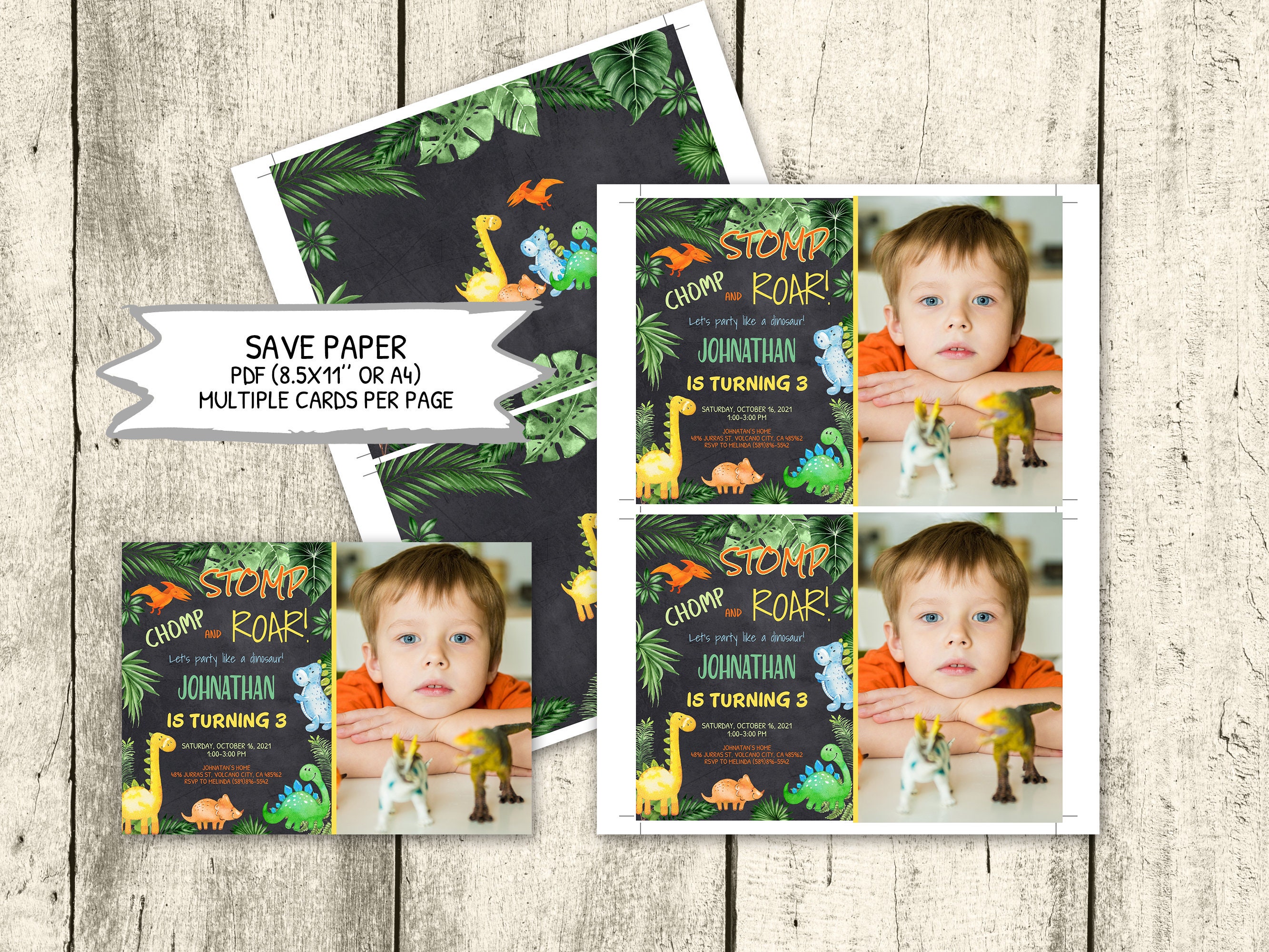 Dinosaur Birthday Boy Invitation With Photo Editable Birthday - Etsy
