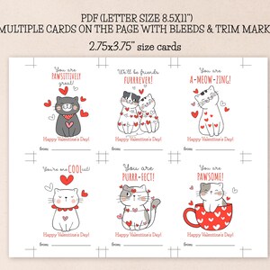 Printable Cat Valentine's Day Cards, Classroom Valentine's Day Cards ...