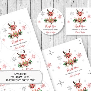 Editable Reindeer Favor Tag Christmas Thank You Tag Winter - Etsy