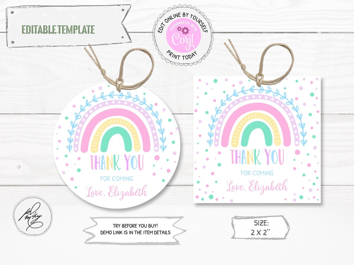 Editable Rainbow Favor Tag Pastel Rainbow Thank You Tag - Etsy