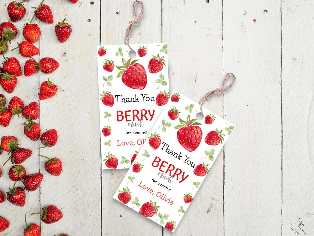 Editable Red Strawberry Favor Tag, Summer Fruits Thank You Tag ...