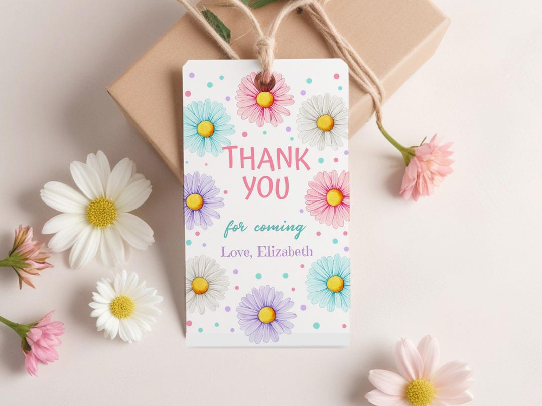 Editable Daisy Favor Tag, Daisy Thank You Tag, Colorful Daisies Gift ...