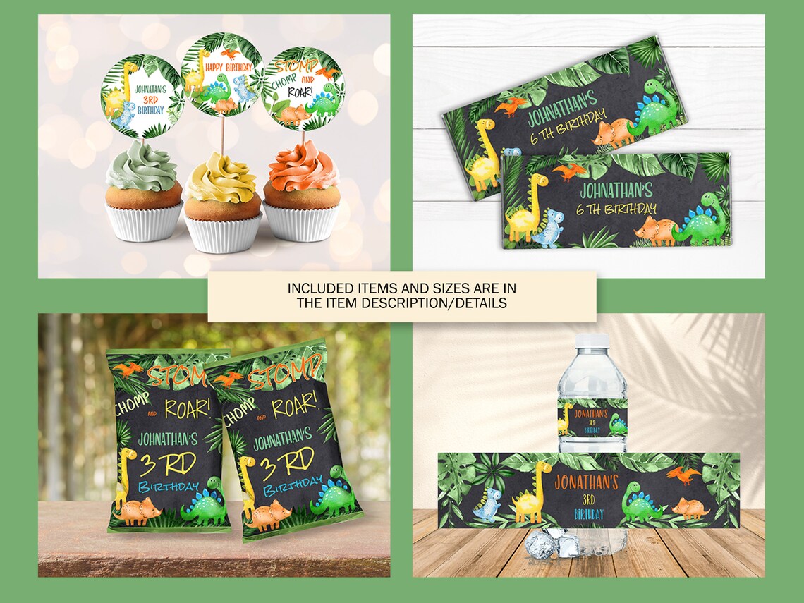 Editable Colorful Dinosaurs Any Age Birthday Bundle Printable - Etsy