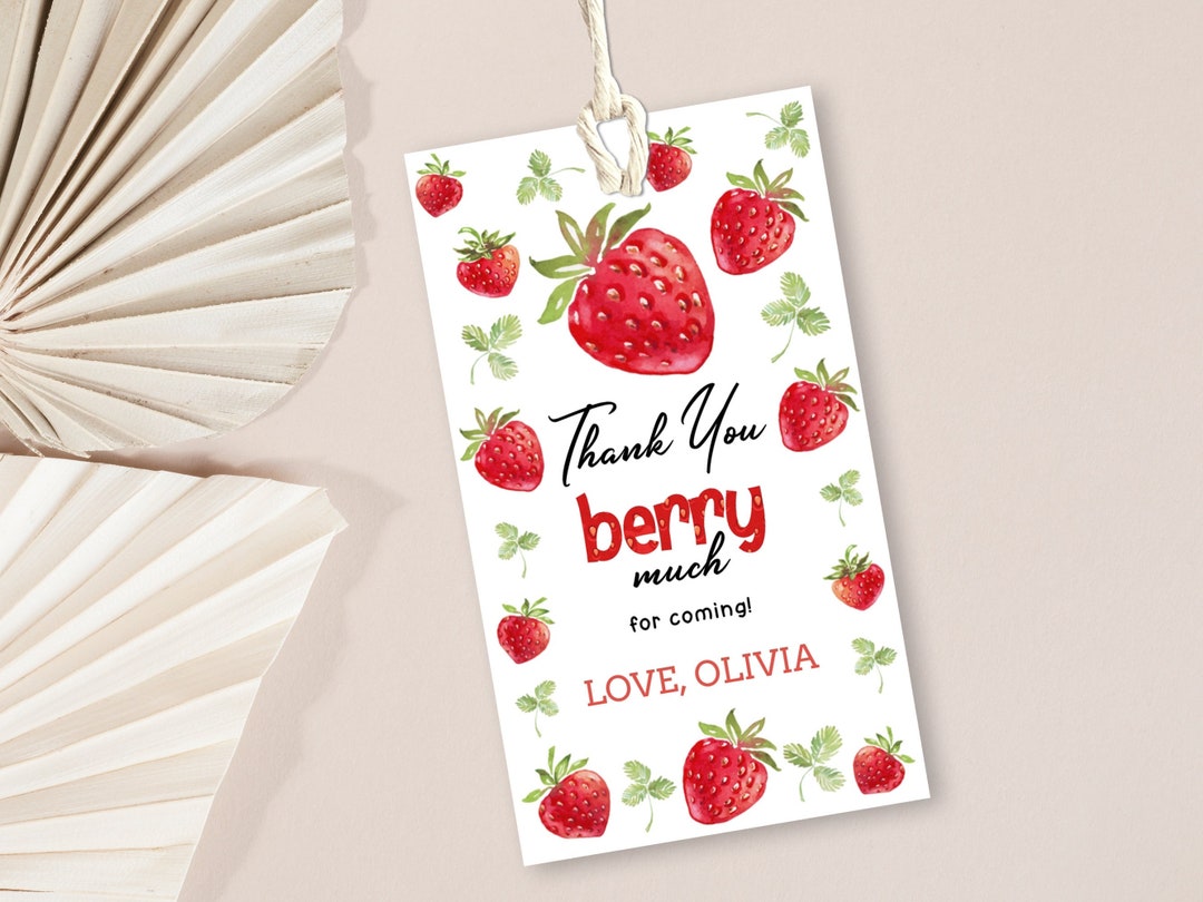 Editable Strawberry Favor Tag, Summer Fruits Thank You Tag, Red ...