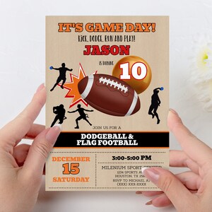 Editable Dodgeball & Flag Football Birthday Invitation, Kickball ...