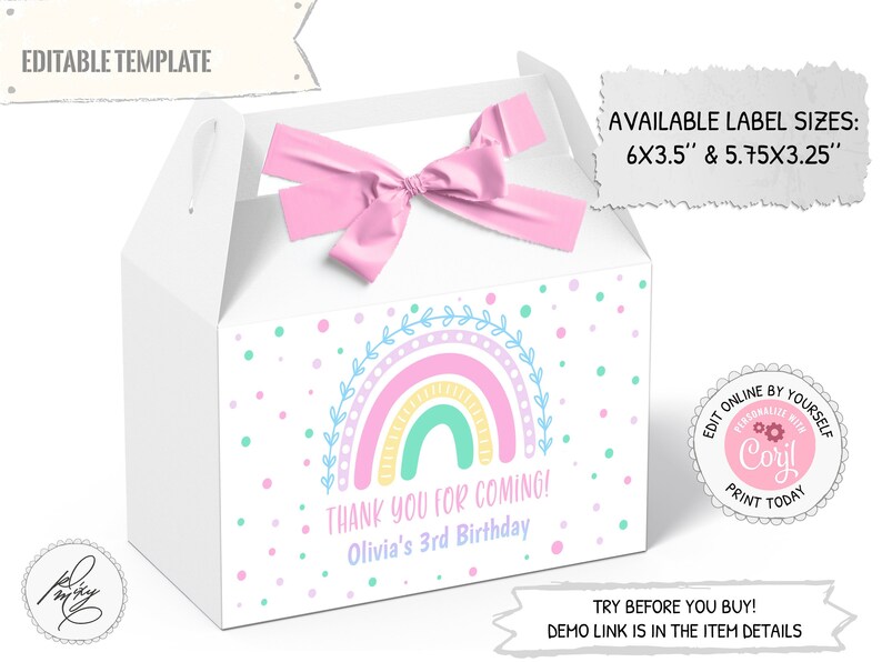 Editable Pastel Rainbow Gable Box Label Printable Rainbow - Etsy