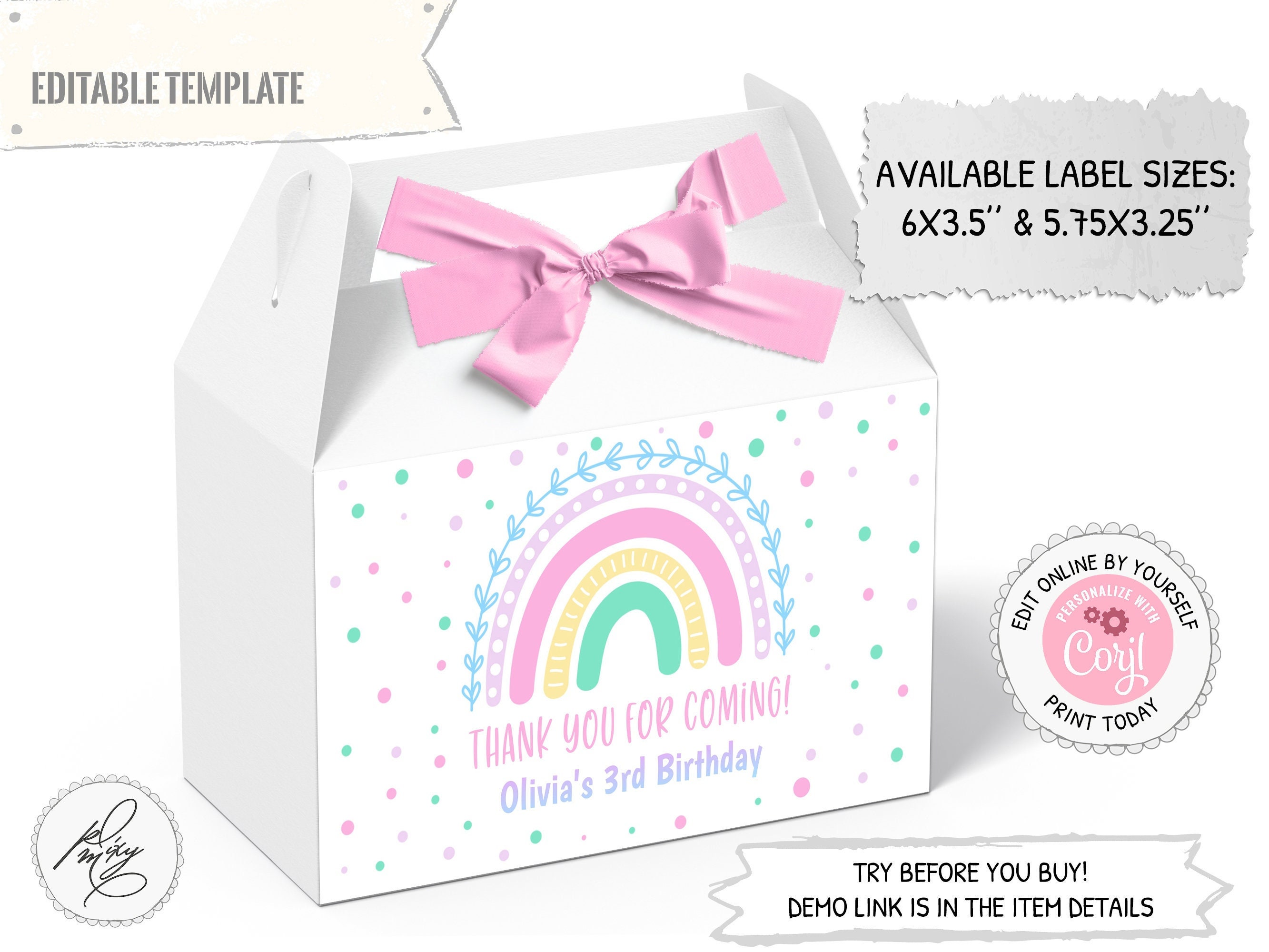 Editable Pastel Rainbow Gable Box Label Printable Rainbow - Etsy
