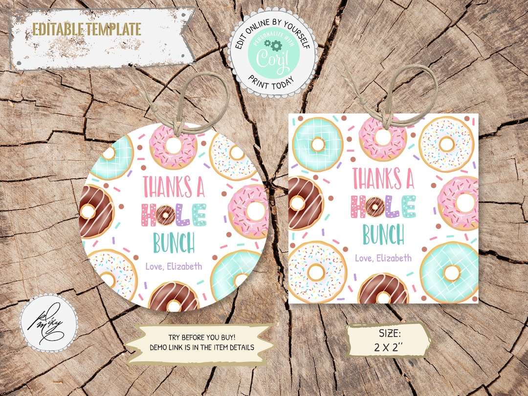 Donut Favor Tag, Donuts Thank You Tag, Editable Birthday Party ...