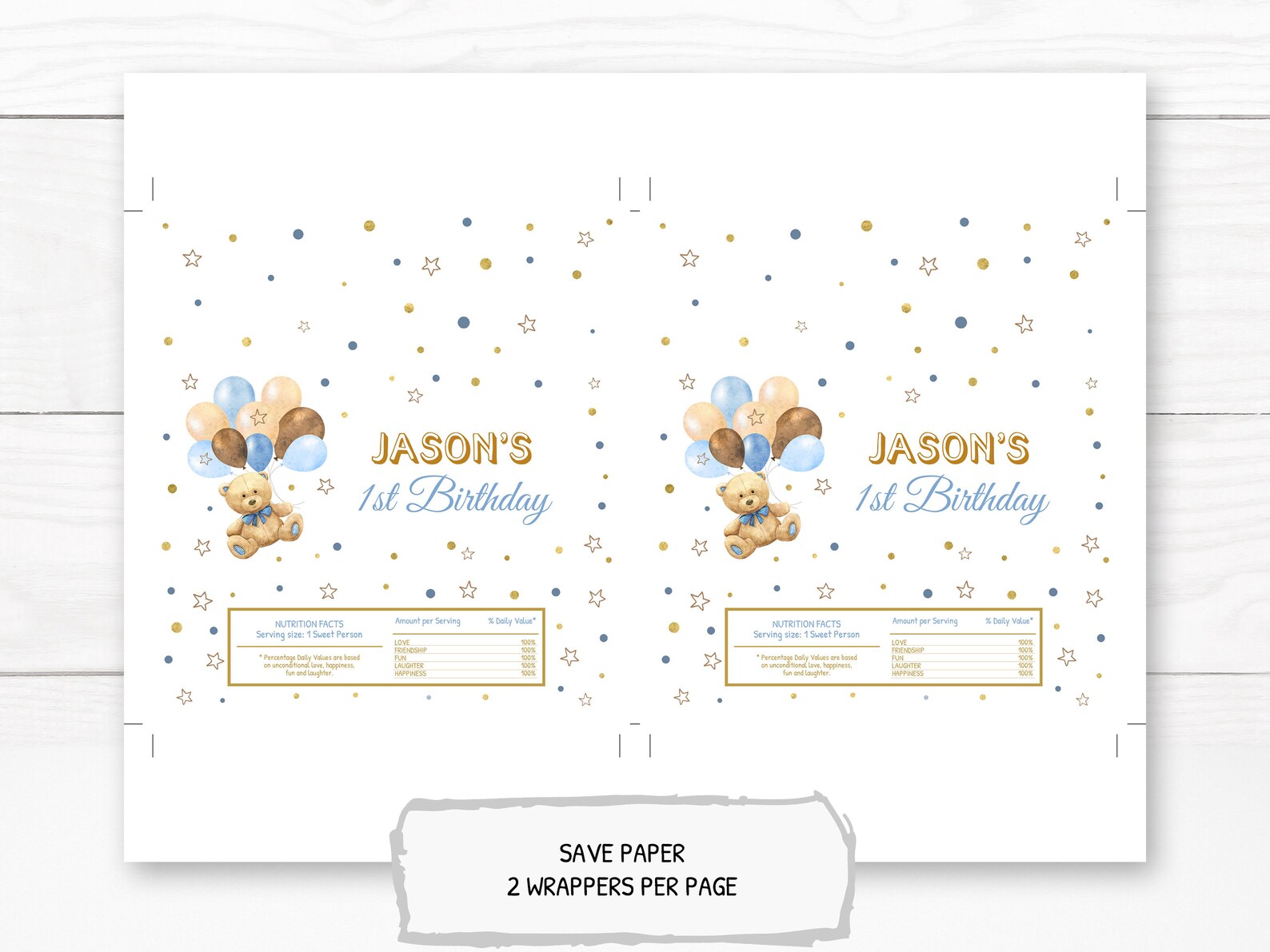 Editable Teddy Bear Chocolate Wrapper Printable Blue Teddy - Etsy