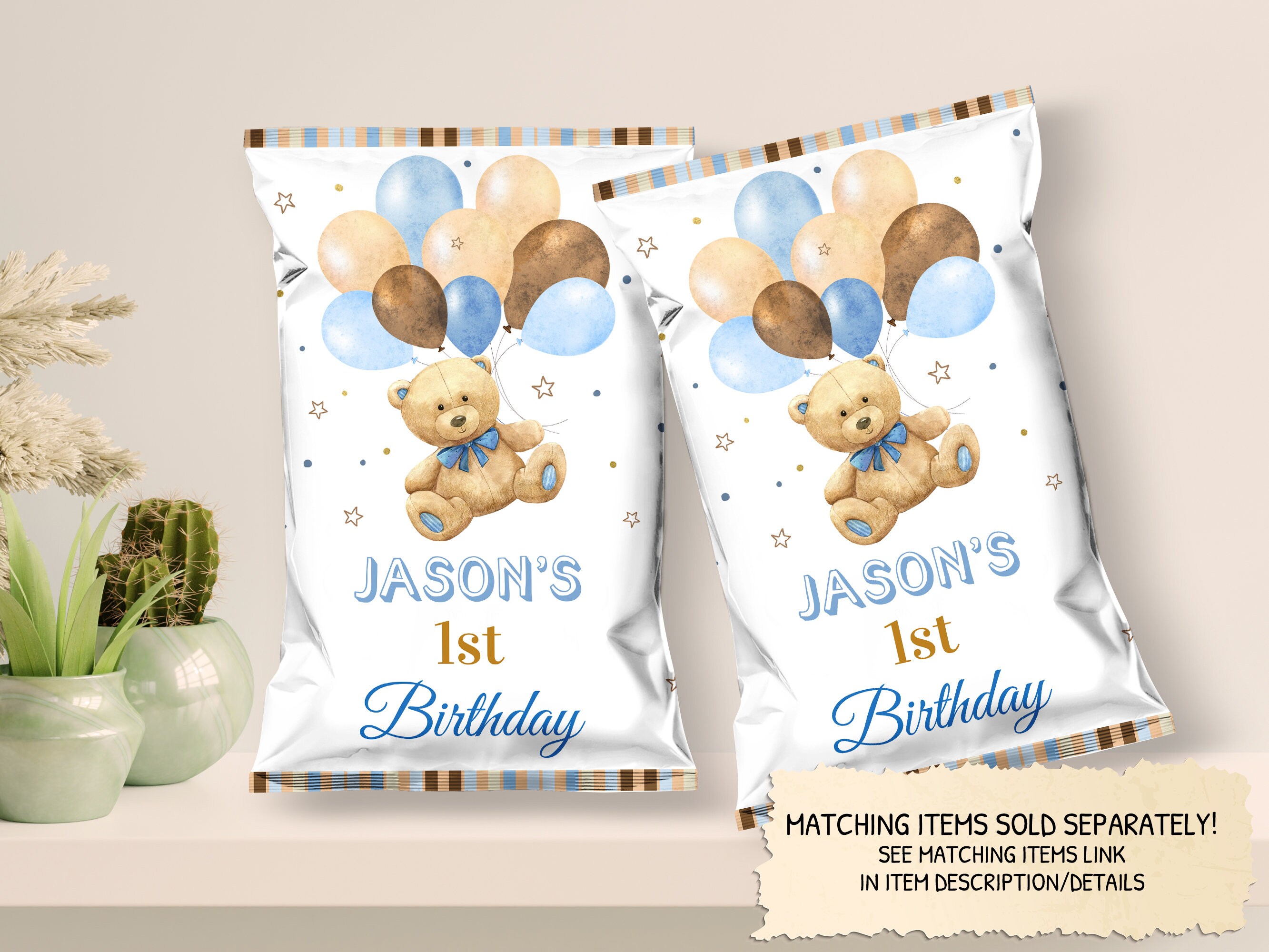 Teddy Bear Favor Tag Teddy Bear & Balloons Thank You Tag - Etsy