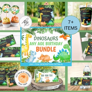 Editable Colorful Dinosaurs Any Age Birthday Bundle, Printable ...