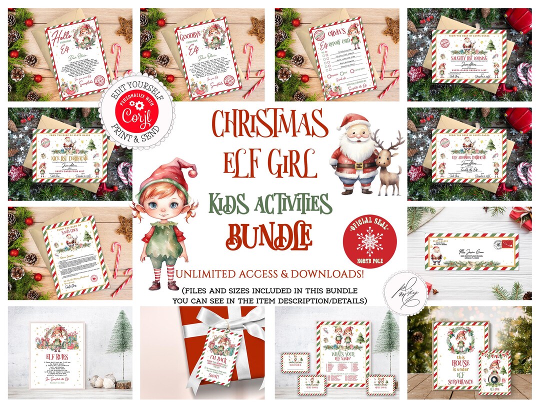 Editable Christmas Elf Package Set, Elf Girl Activity Kit Bundle, Kids ...