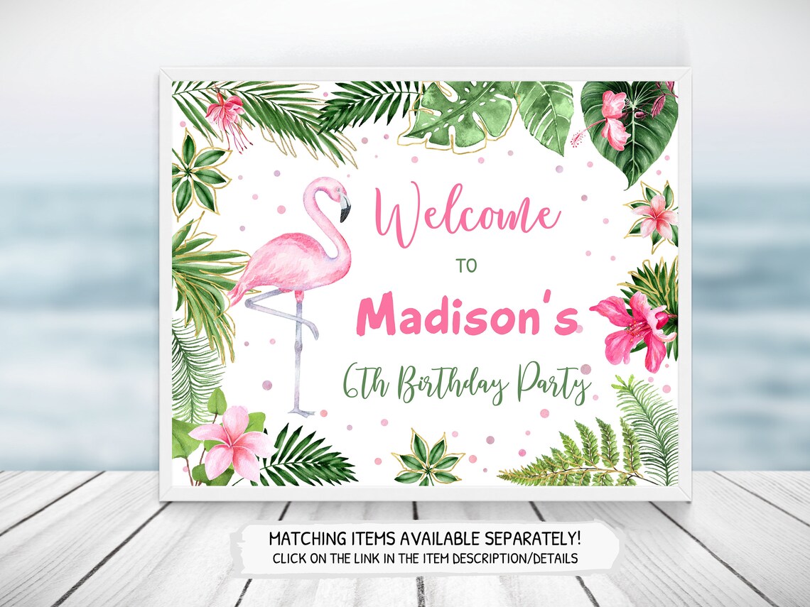 Editable Flamingo Custom Sign Tropical Flamingo Birthday | Etsy