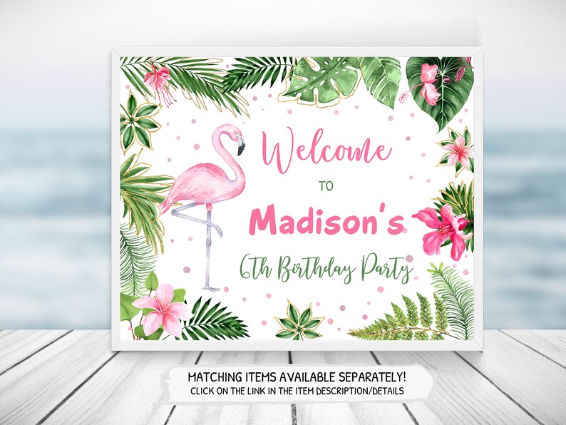 Editable Flamingo Custom Sign Tropical Flamingo Birthday | Etsy