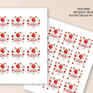 Editable Red Strawberry Favor Tag, Summer Fruits Thank You Tag, Red ...