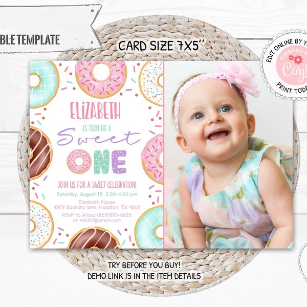 Donut First Birthday Invitation - Etsy