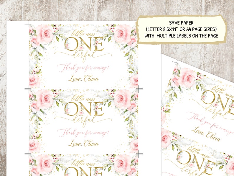 Editable Little Miss Onederful Gable Box Label Blush Pink | Etsy
