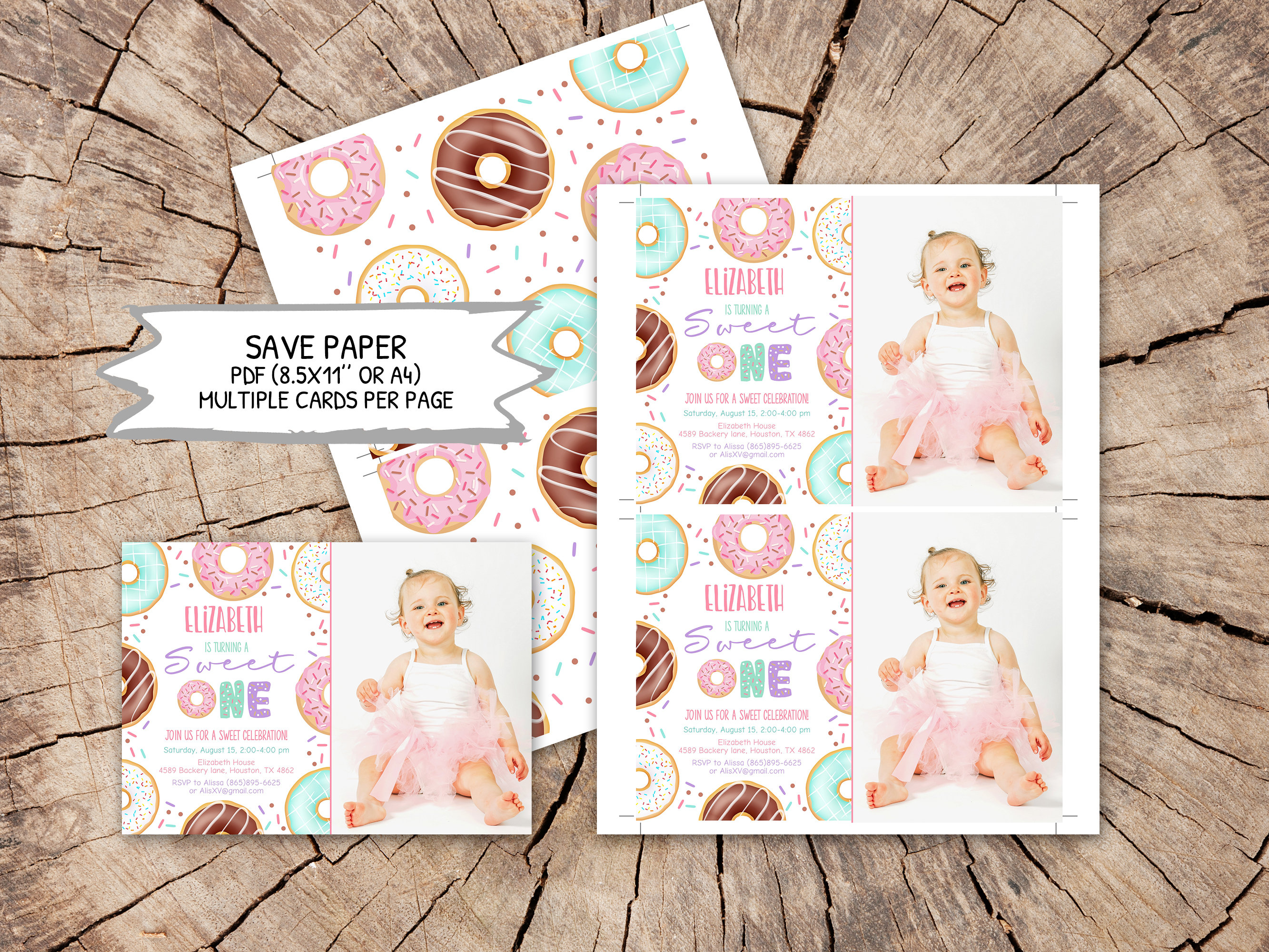 Donut 1st Birthday Photo Invitation Girl Editable Donut First - Etsy