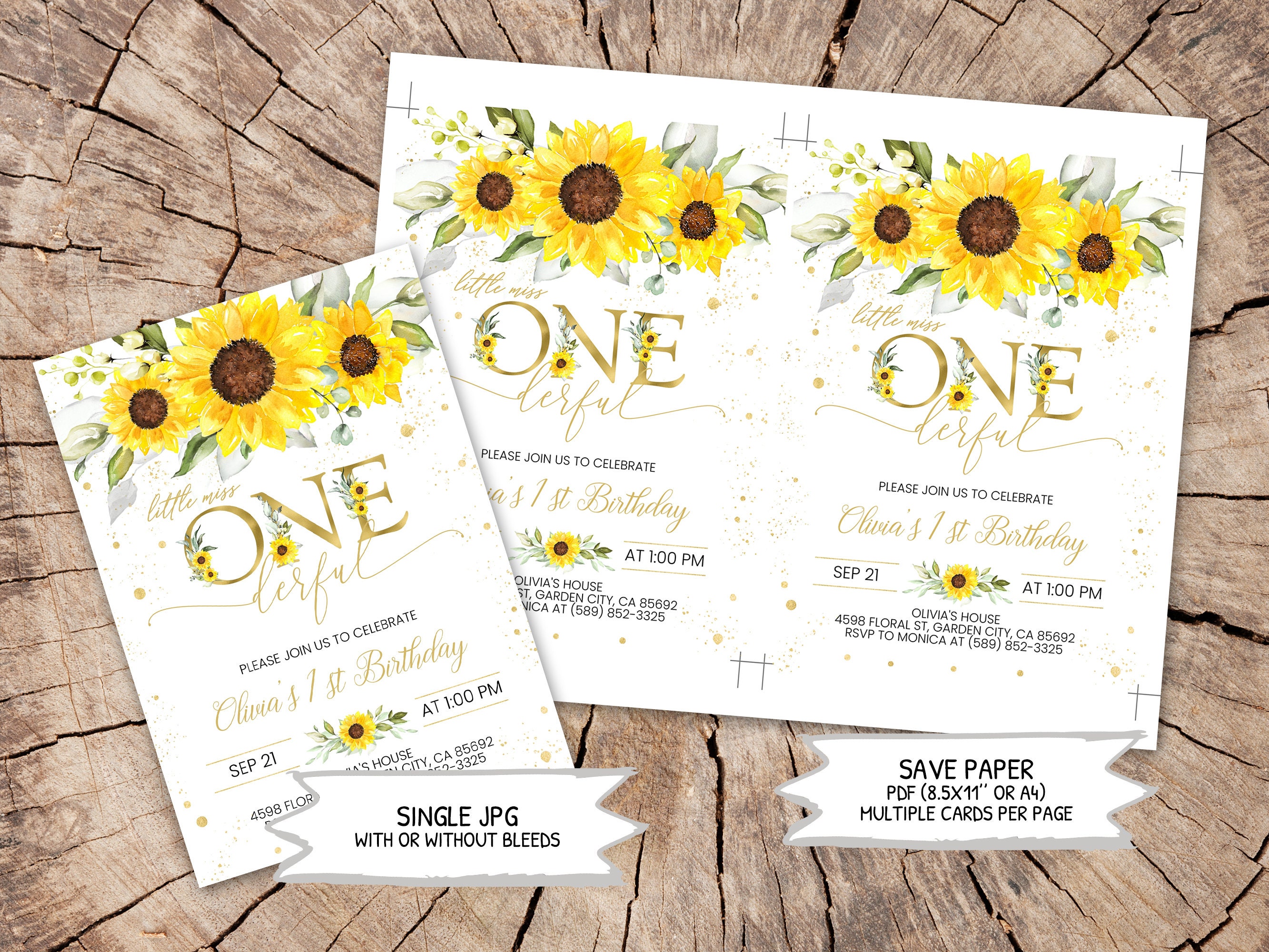 Editable Sunflower 1st Birthday Invitation Girl Little Miss - Etsy