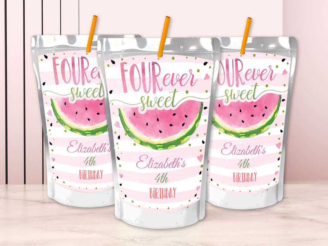 Editable Watermelon Juice Box Labels, Summer Fruits 4th Birthday Party ...