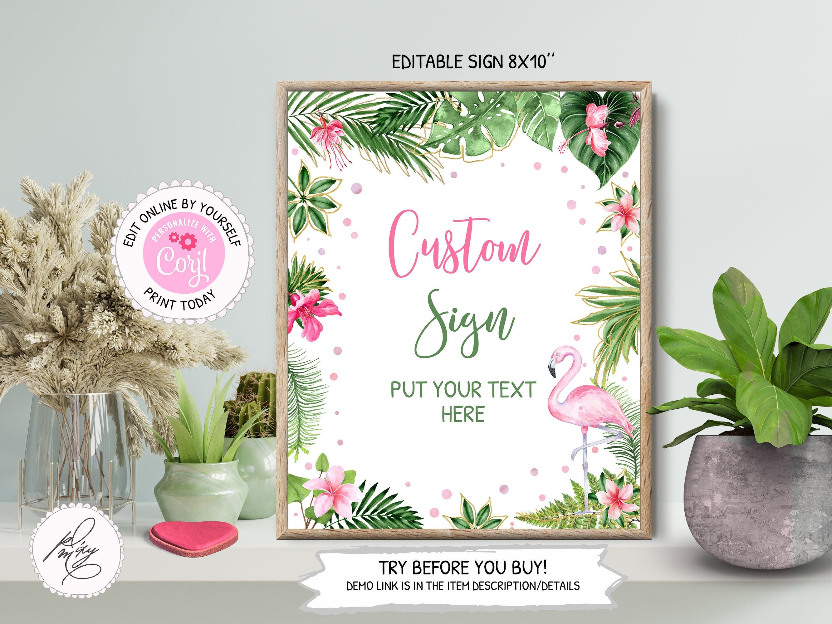 Editable Flamingo Custom Sign Tropical Flamingo Birthday - Etsy