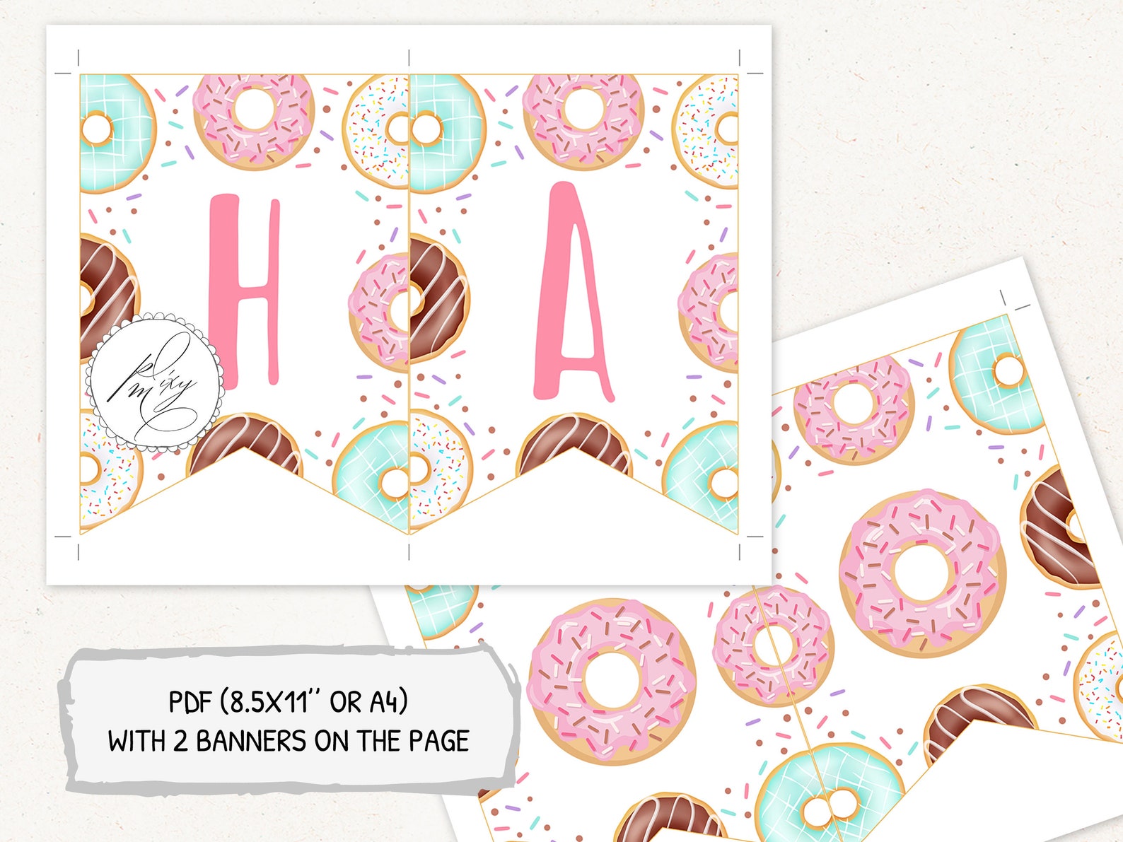 Donut Happy Birthday Banner Editable Donut Birthday Party - Etsy