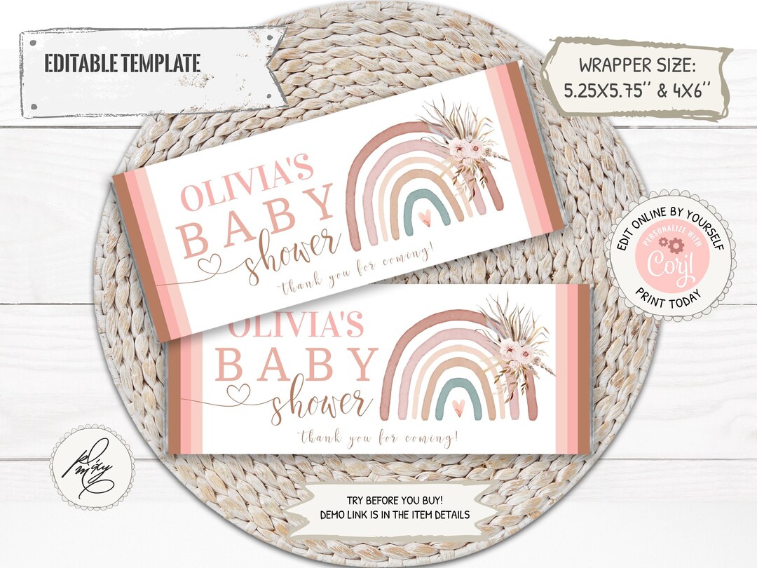 Editable Pastel Boho Rainbow Chocolate Wrapper, Printable Boho Floral ...