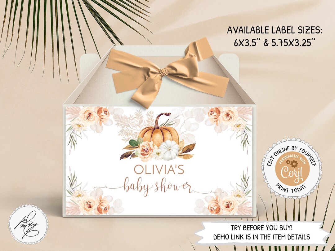 Editable Boho Pumpkin Baby Shower Gable Box Label, Printable Pumpkin ...