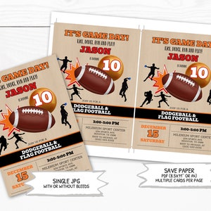 Editable Dodgeball & Flag Football Birthday Invitation, Kickball ...