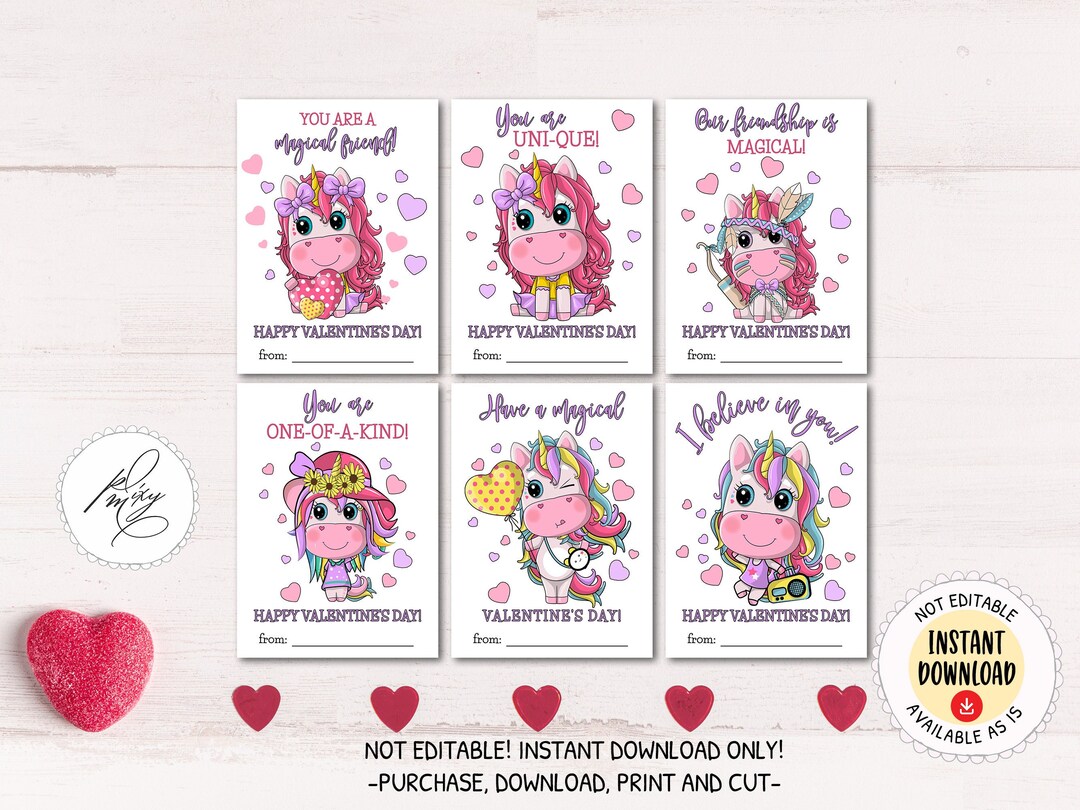 Printable Unicorn Valentine's Day Cards, Classroom Valentine's Day ...