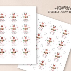 Editable Reindeer Favor Tag, Christmas Thank You Tag, Winter Gift Tag ...