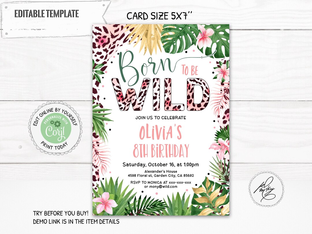 Editable Pink Leopard Print Birthday Girl Invitation Born to - Etsy