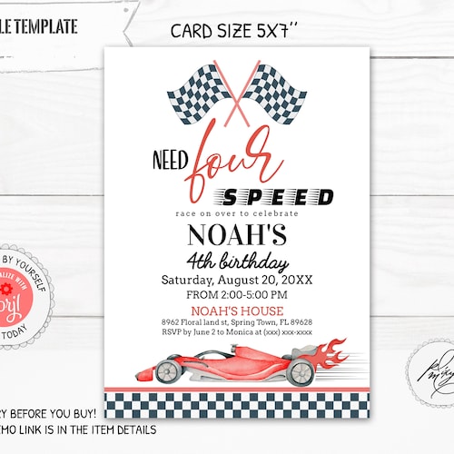 Need 4 Speed Birthday Invitation Race Car Invitation Speed - Etsy
