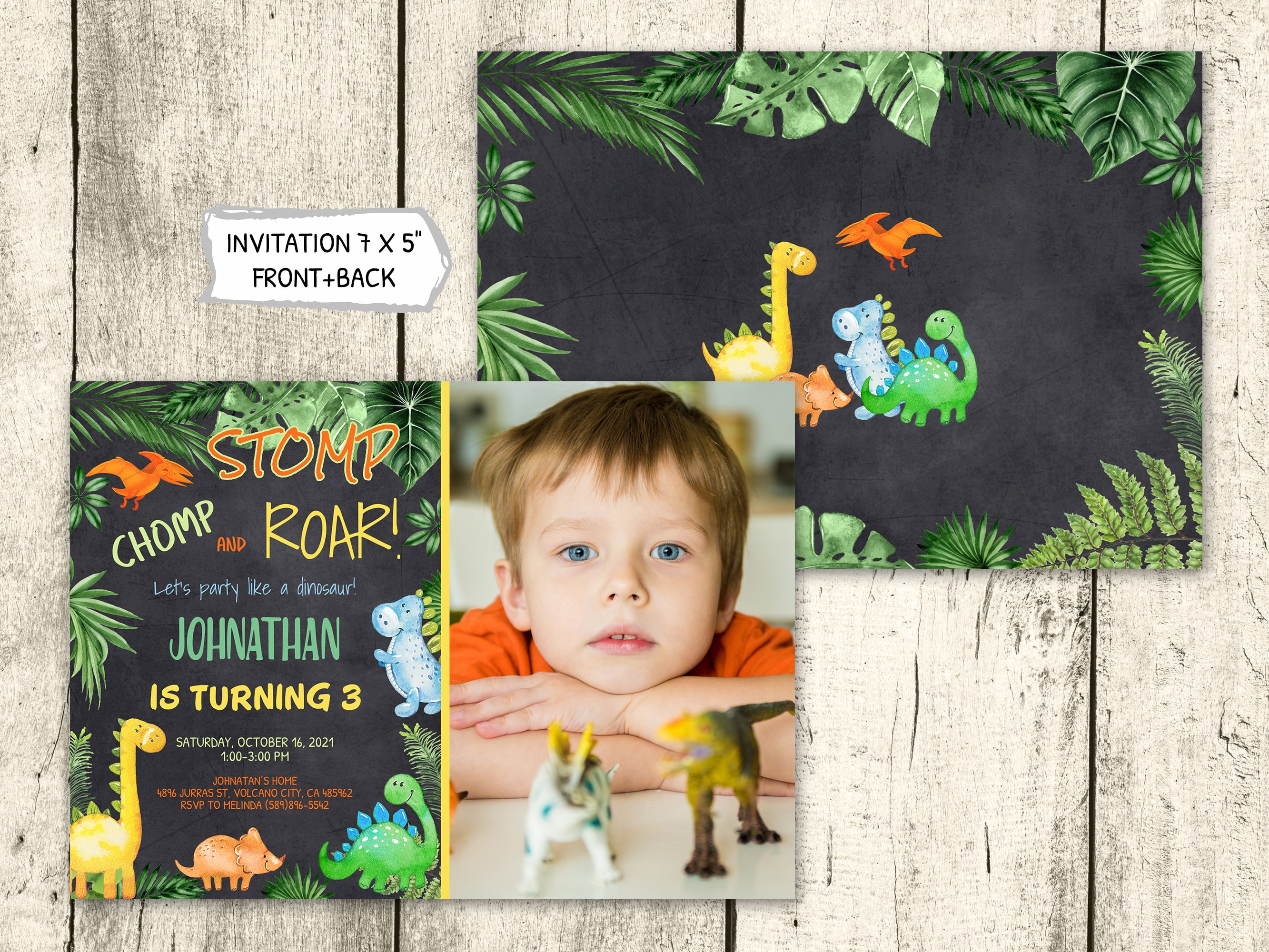 Dinosaur Birthday Boy Invitation With Photo Editable Birthday - Etsy