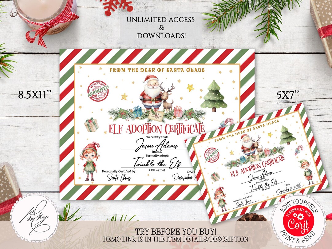 Editable Elf Adoption Certificate, Adopt an Elf Letter, Christmas Kids ...