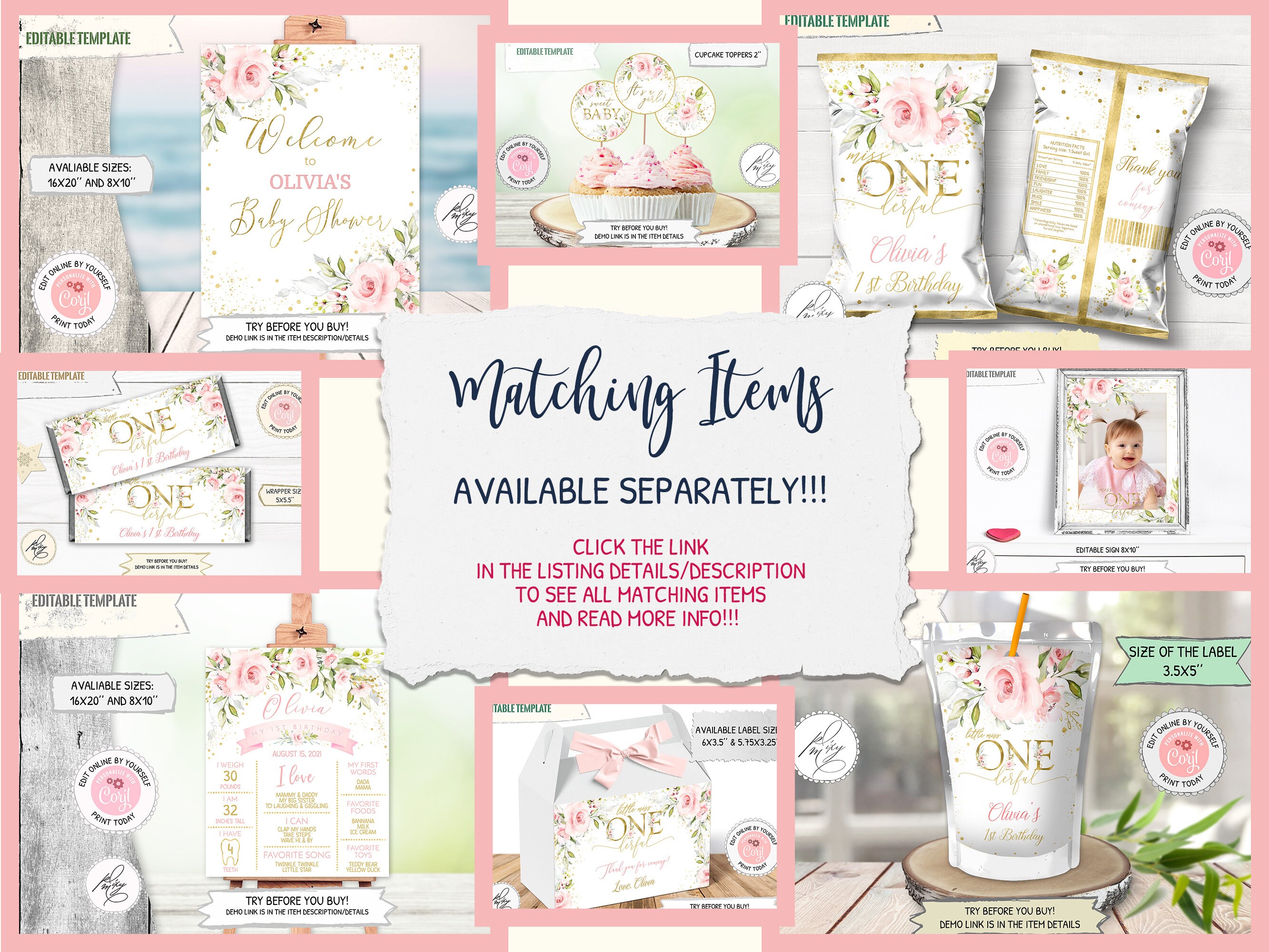 Editable Little Miss Onederful Gable Box Label Blush Pink | Etsy