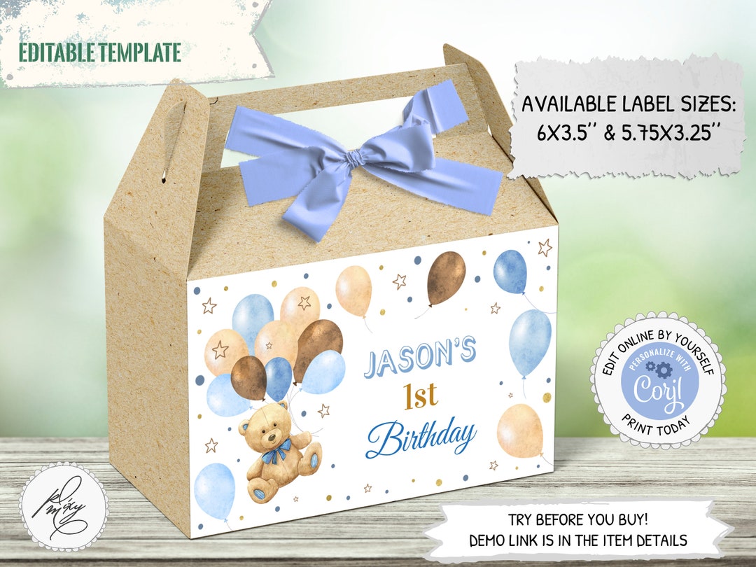 Editable Teddy Bear Gable Box Label, Printable Teddy Bear Gift Box ...