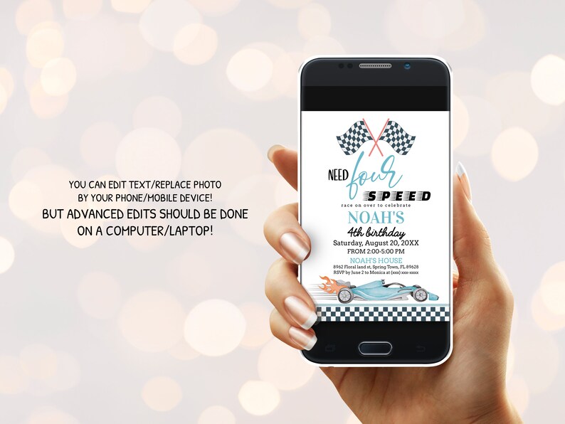 Editable Need Four Speed Blue Race Car 4th Birthday - Etsy