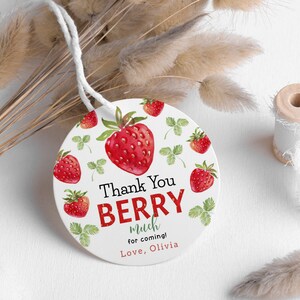 Editable Red Strawberry Favor Tag, Summer Fruits Thank You Tag, Red ...