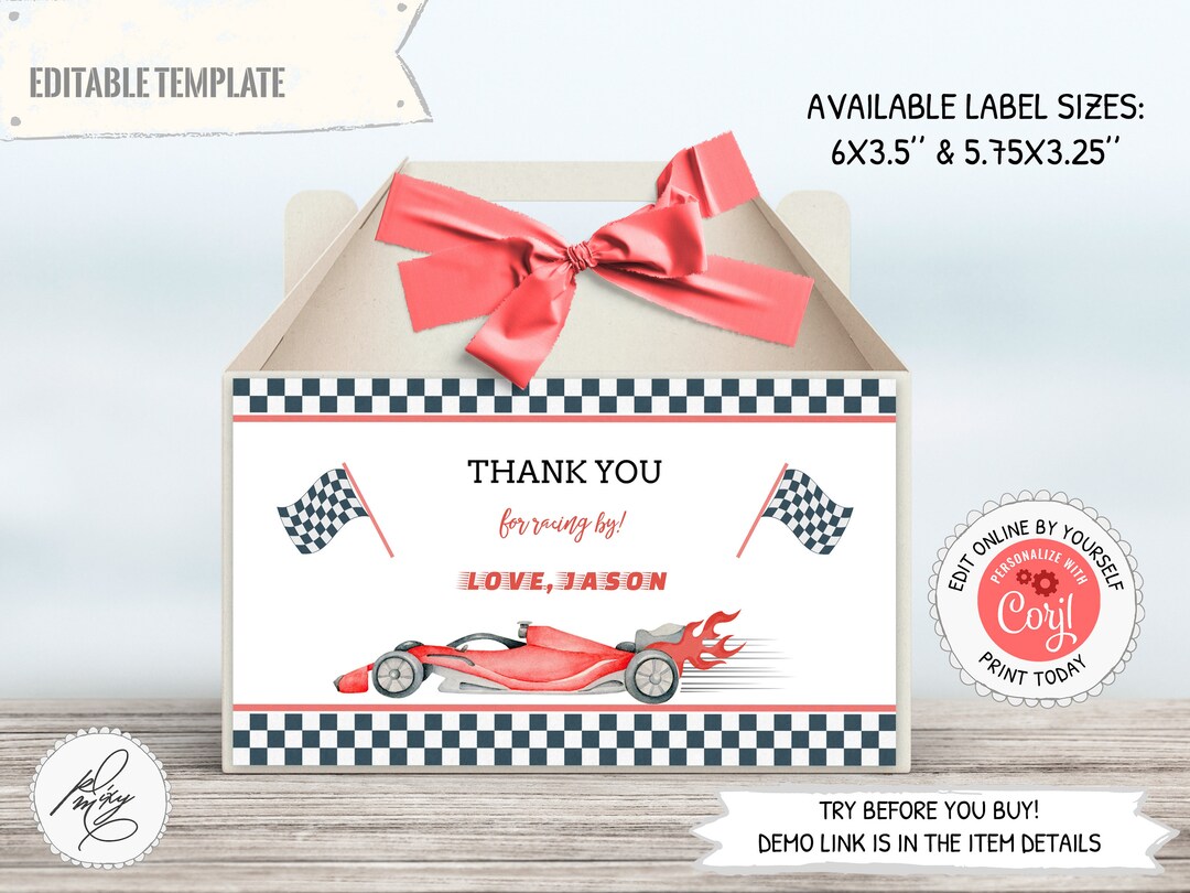 Editable Red Race Car Gable Box Label, Printable Red Sports Car Gift ...