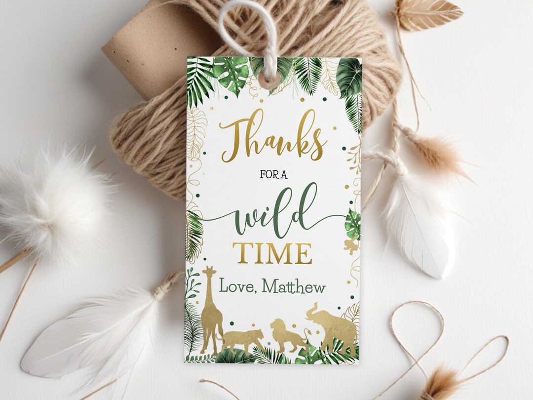 Editable Gold Safari Favor Tag, Jungle Animals Gift Tag, Safari Kids ...