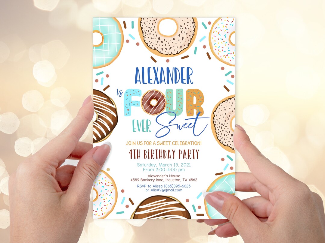 Editable Donut 4th Birthday Boy Invitation, Donut Birthday Boy Invite ...