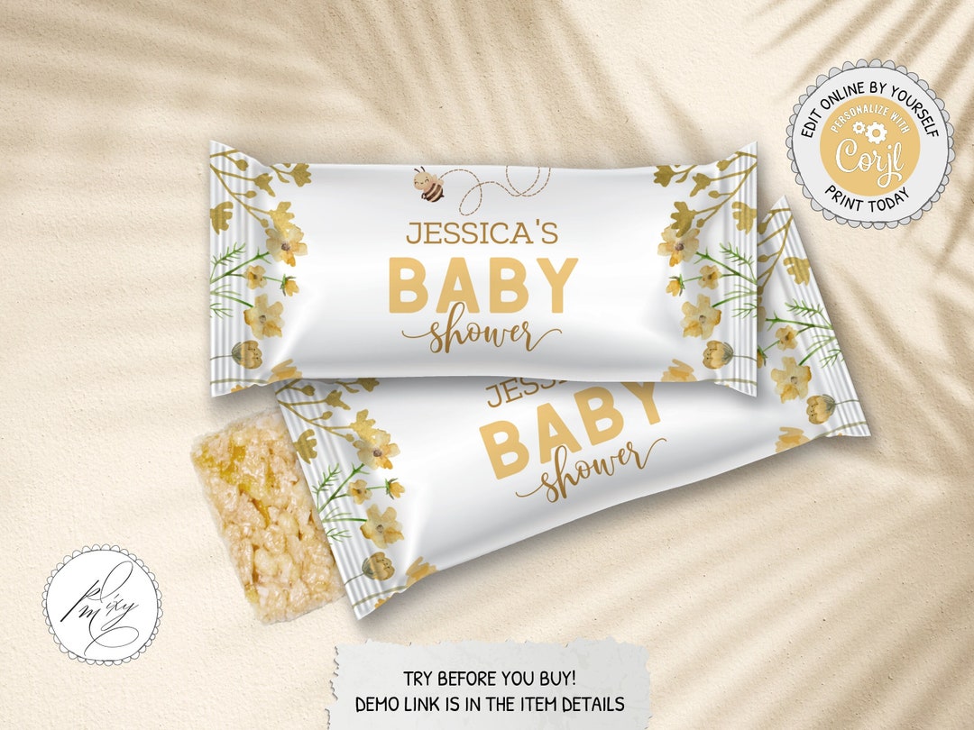 Editable Wildflower Bee Rice Krispies Treat Wrapper, Honey Bee Baby ...