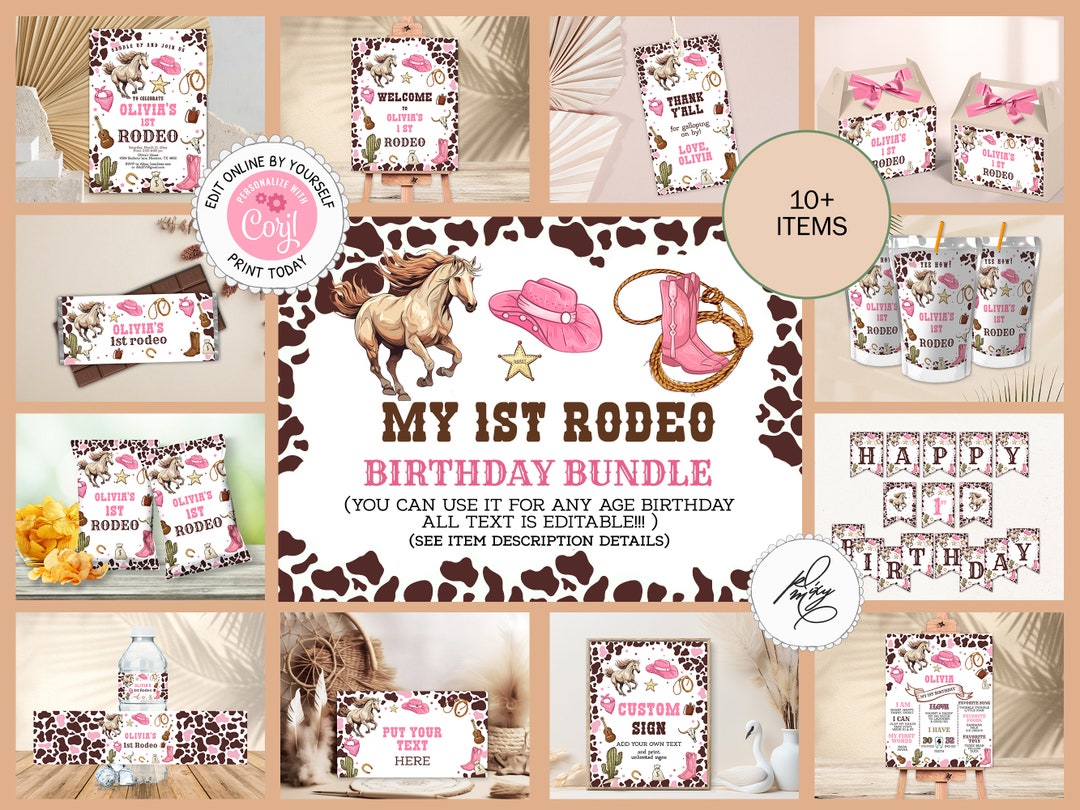 Editable My 1st Rodeo Any Age Birthday Girl Bundle, Wild West Birthday ...