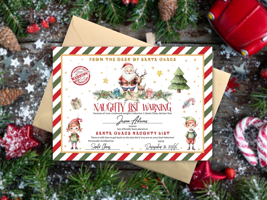 Editable Naughty List Certificate Santa Claus Official - Etsy
