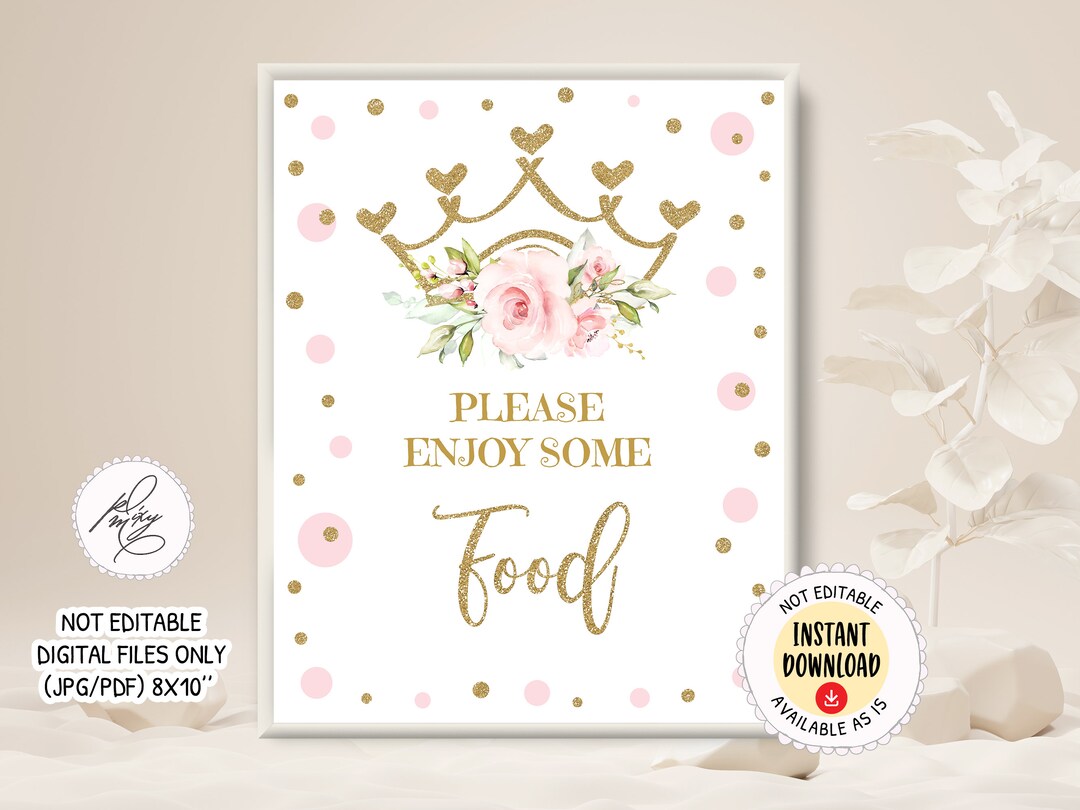 Princess Food Sign, Blush Pink & Gold Floral Princess Sign, Printable ...