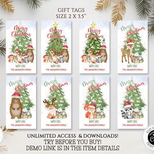 Editable Christmas Woodland Animals With Santa's Hat Gift Tag Bundle ...