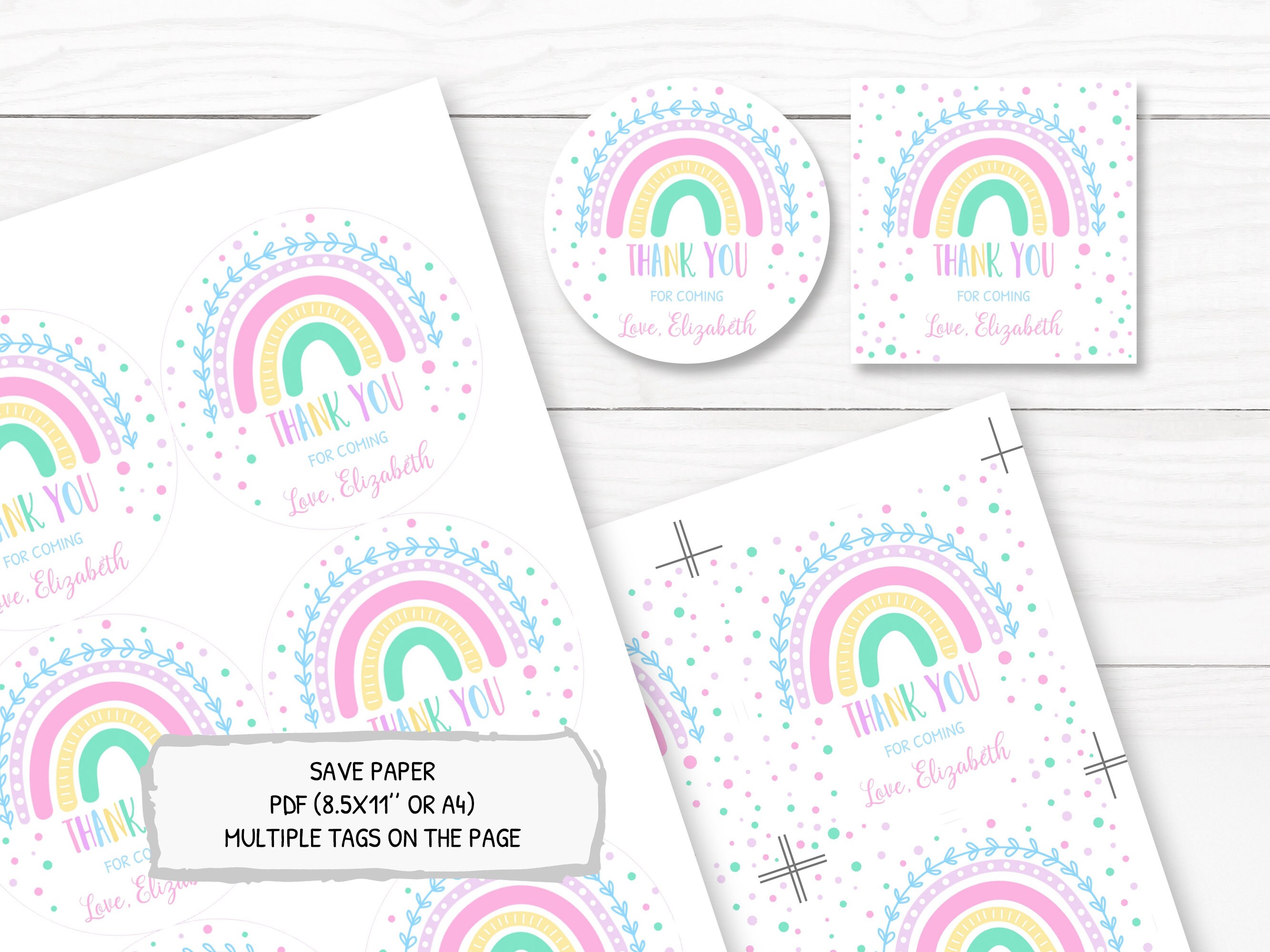 Editable Rainbow Favor Tag Pastel Rainbow Thank You Tag | Etsy