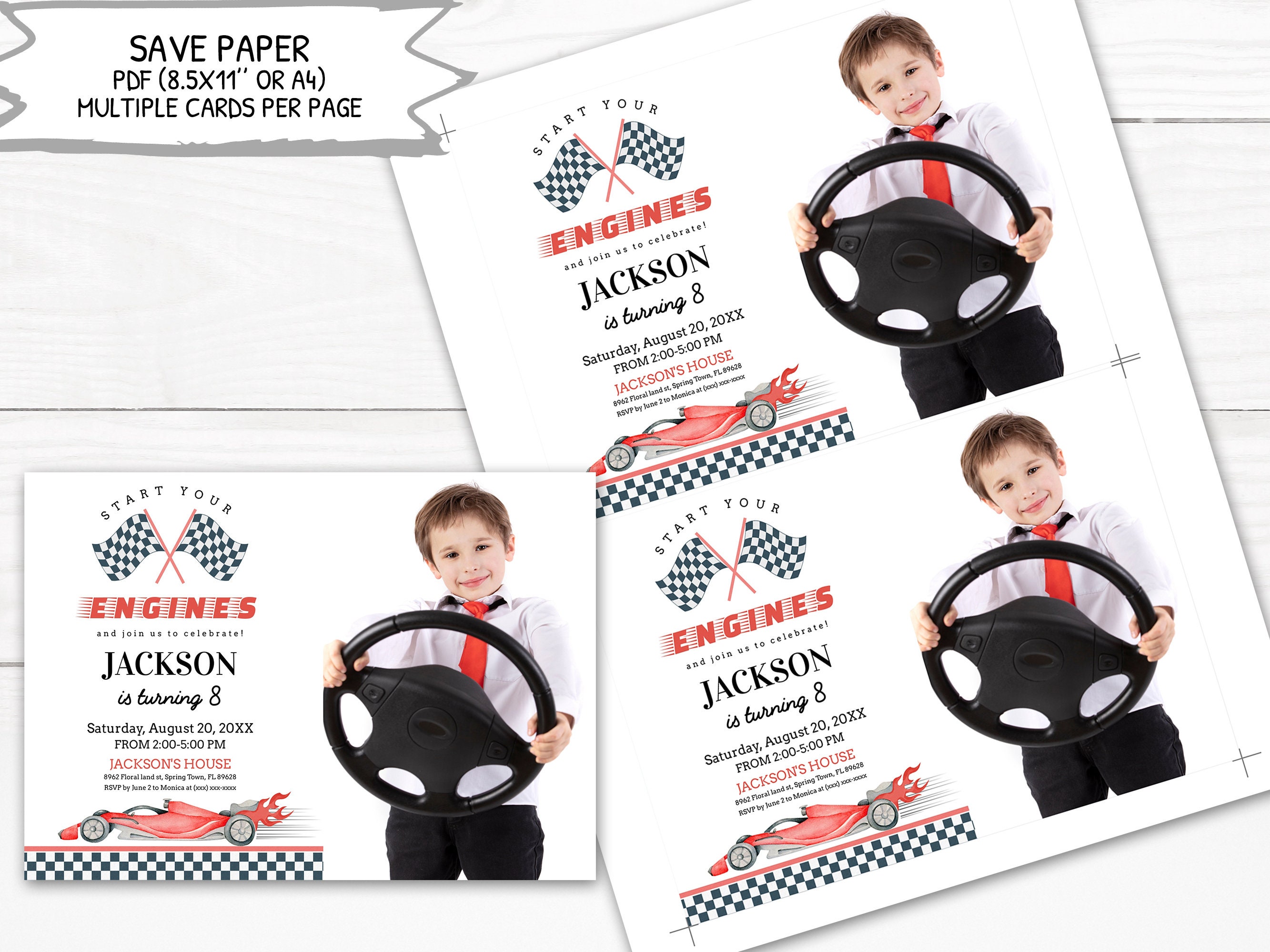Editable Red Race Car Birthday Photo Invitation Racing Car - Etsy
